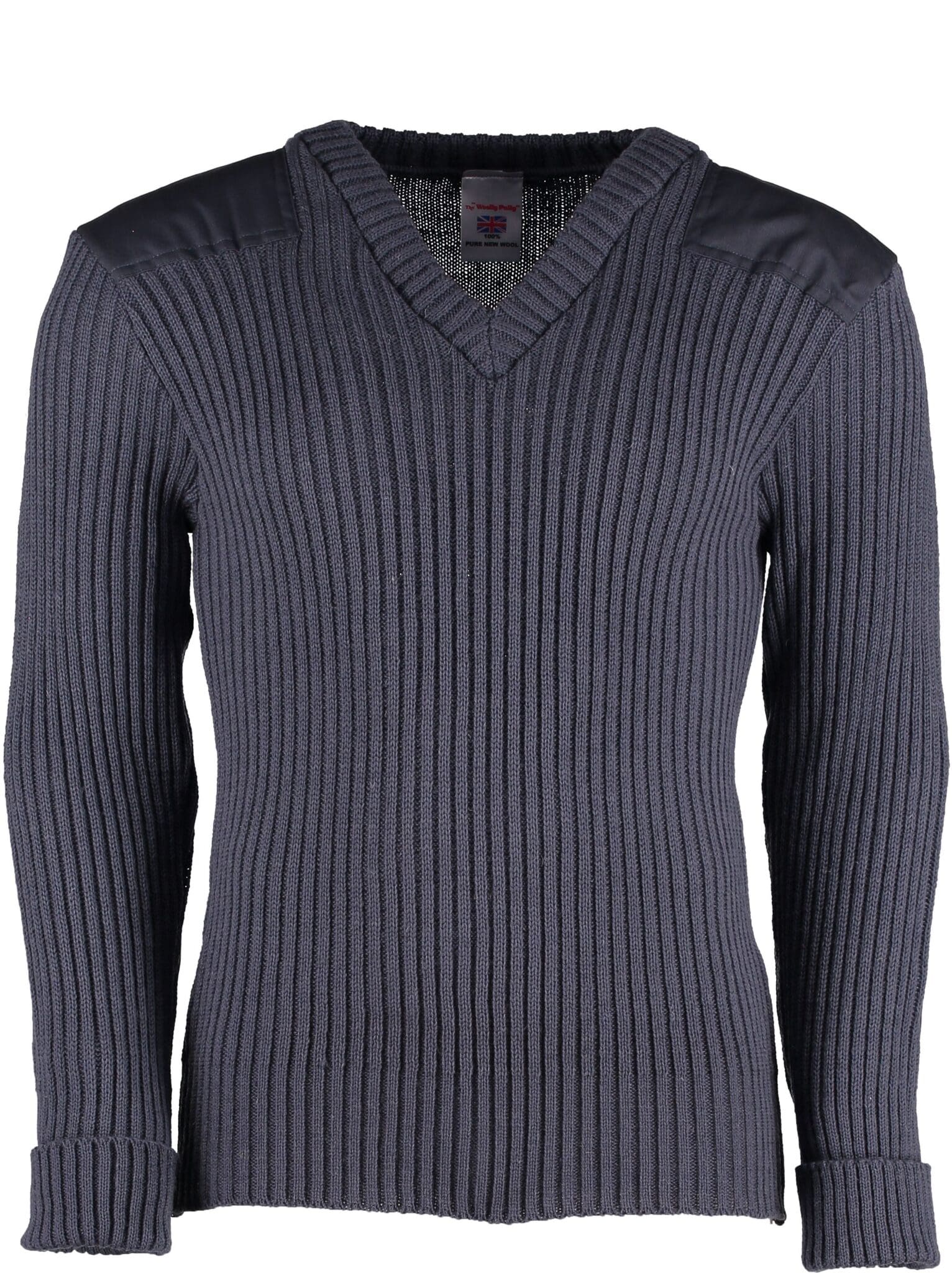 9043 - York Woolly Pully Vee Neck Sweater With Patches - Outdoor Knitwear
