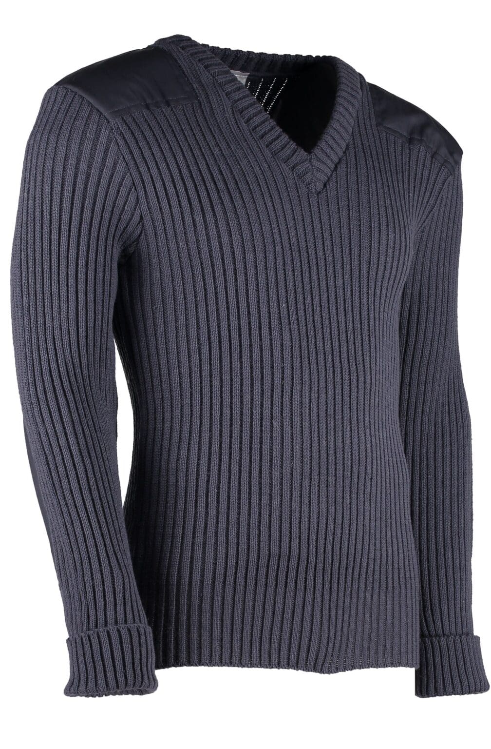9043 - York Woolly Pully Vee Neck Sweater With Patches - Outdoor Knitwear