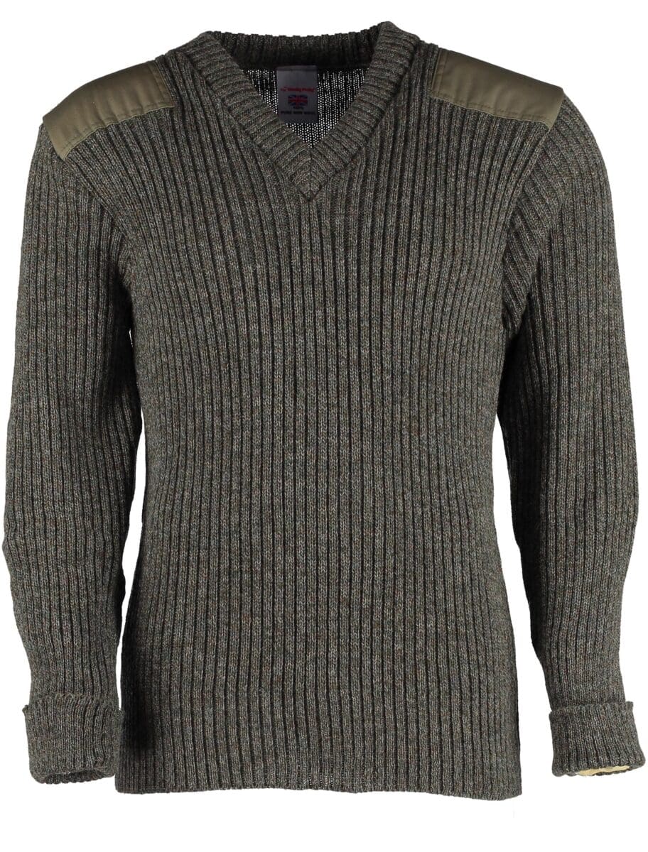 9043 - York Woolly Pully Vee Neck Sweater With Patches - Outdoor Knitwear