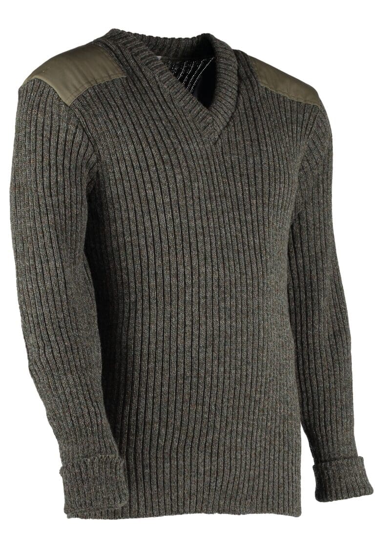 9043 - York Woolly Pully Vee Neck Sweater With Patches - Outdoor Knitwear