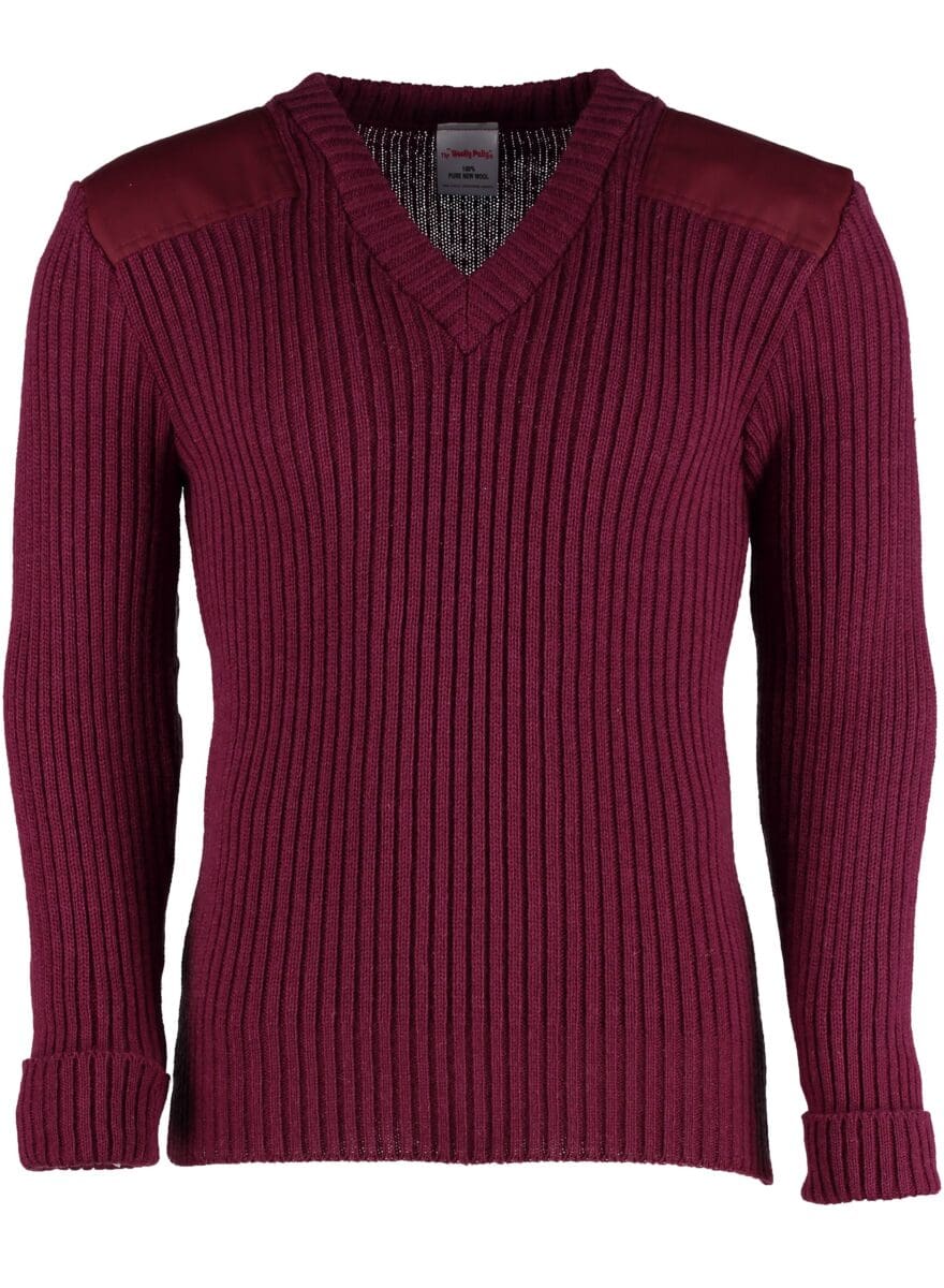 9043 - York Woolly Pully Vee Neck Sweater With Patches - Outdoor Knitwear