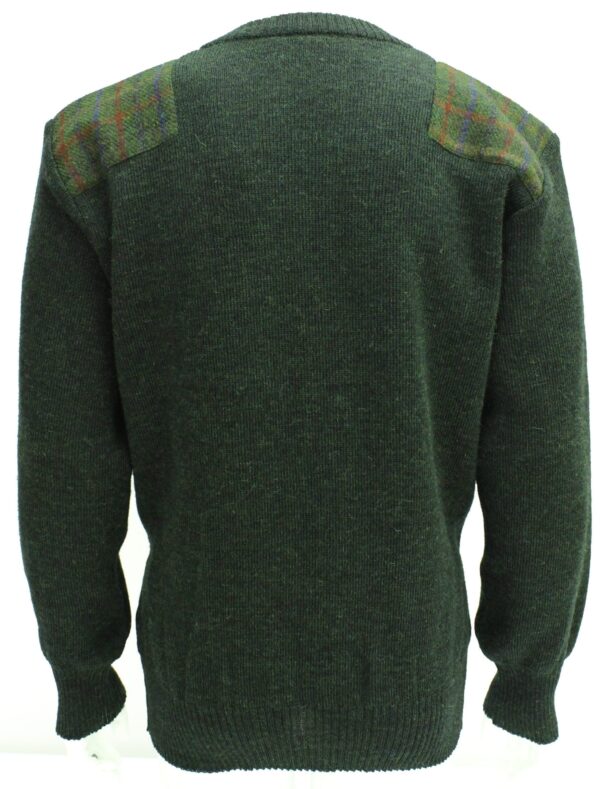 Drover- Vee neck sweater with Harris Tweed patches - Outdoor Knitwear