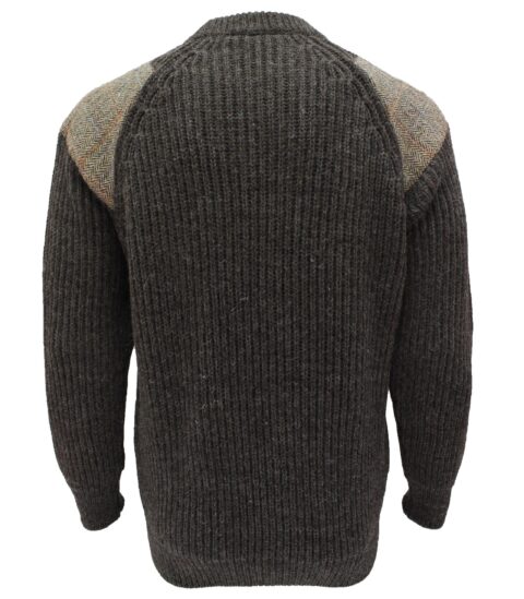 Gamekeeper- Chunky crew neck sweater with Harris Tweed patches ...