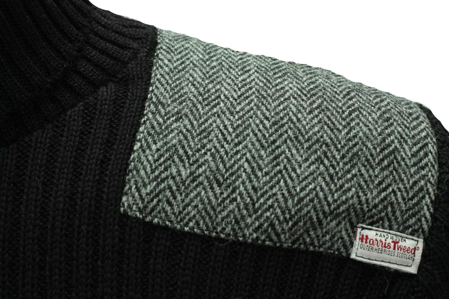 Ghillie - Roll Neck Woolly Pully Sweater with Harris Tweed patches ...