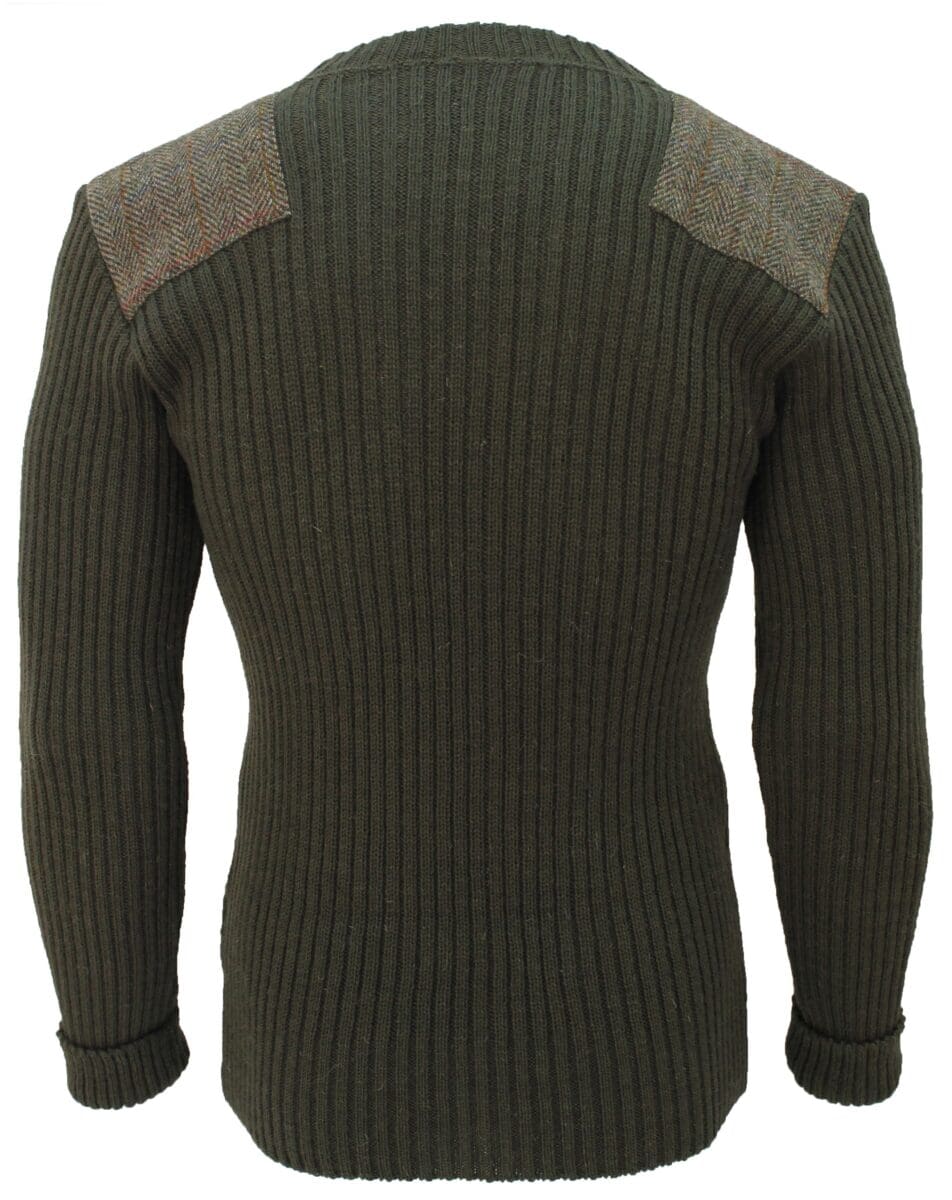 Forrester - Crew Neck Woolly Pully Sweater with Harris Tweed patches ...