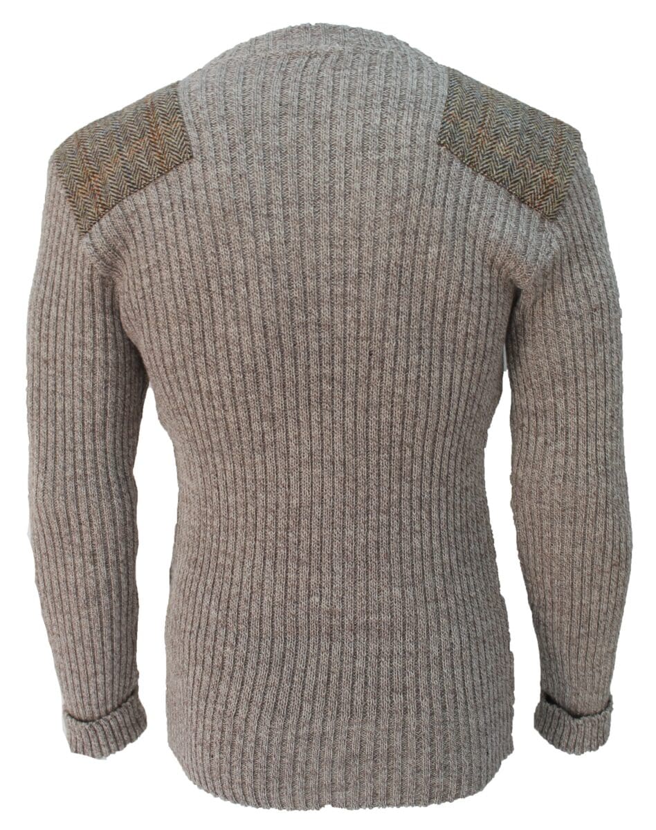 Forrester - Crew Neck Woolly Pully Sweater with Harris Tweed patches ...