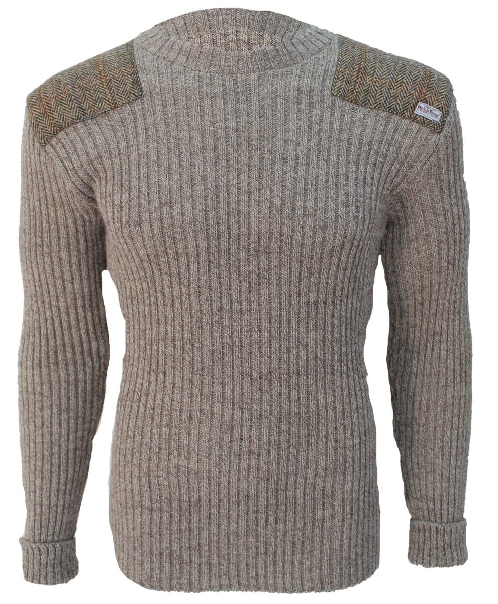 Forrester - Crew Neck Woolly Pully Sweater with Harris Tweed patches ...