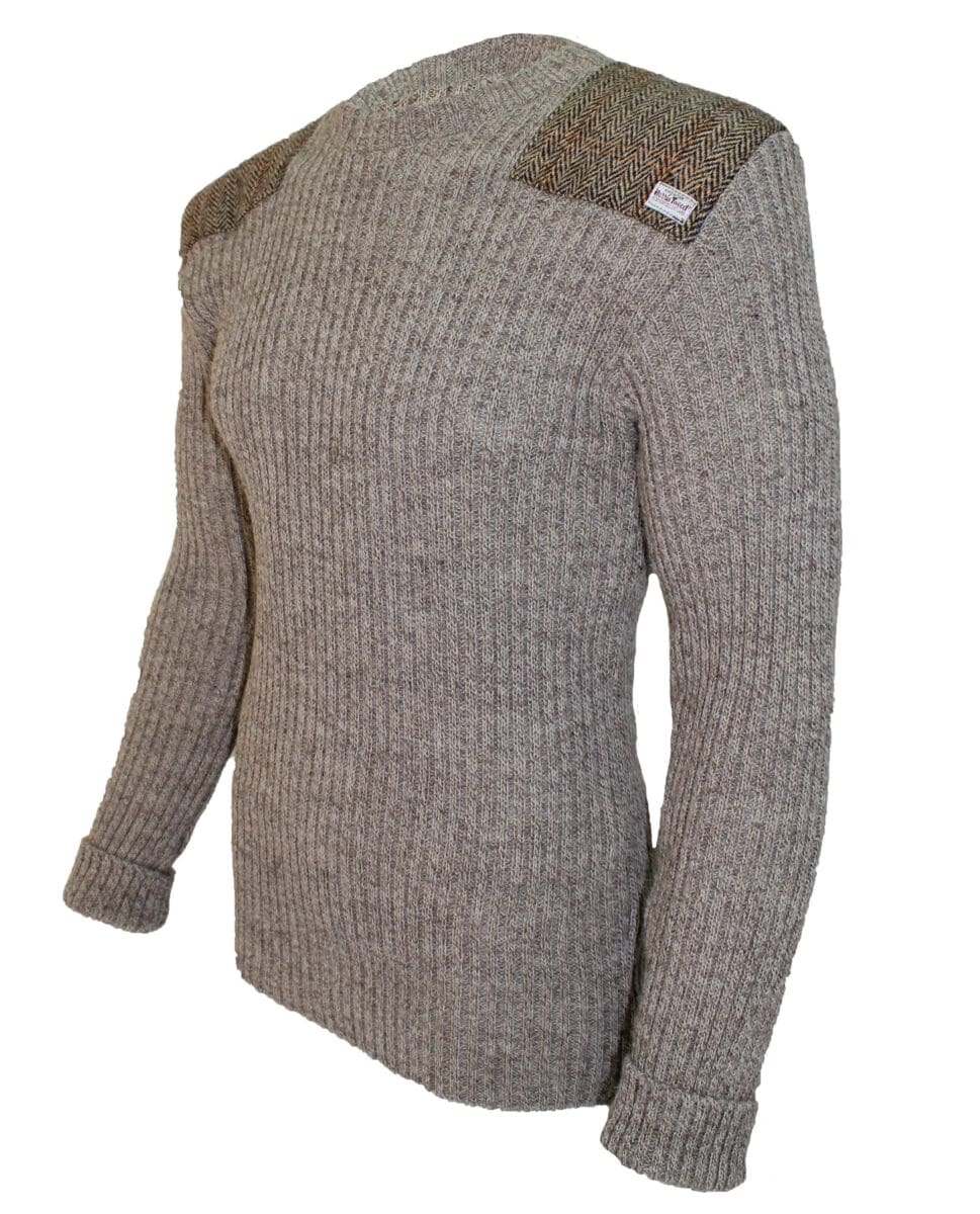 Forrester - Crew Neck Woolly Pully Sweater with Harris Tweed patches ...